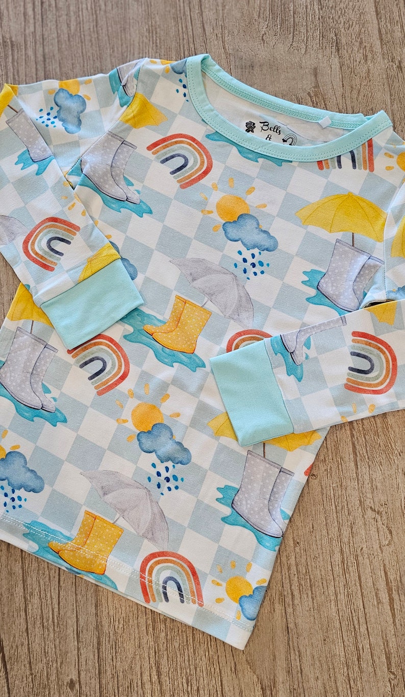 Spring Checkers Kids Bamboo Pajamas Easter 2pc Set Boy Girl Pjs Rainbow ...