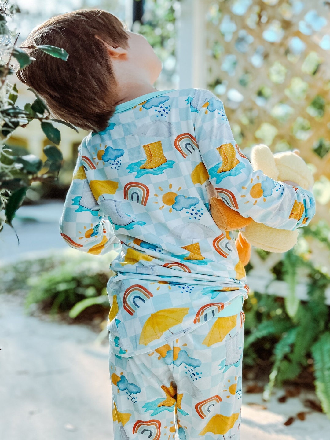 Spring Checkers Kids Bamboo Pajamas | Easter 2pc Set | Boy Girl Pjs ...