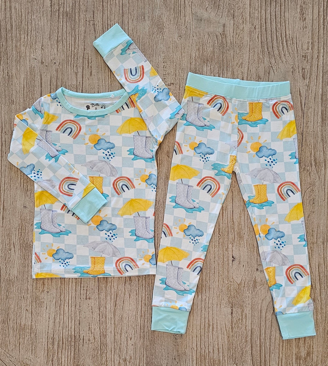 Spring Checkers Kids Bamboo Pajamas Easter 2pc Set Boy Girl Pjs Rainbow ...