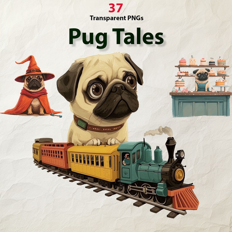Pug Tales: Storybook Canine Clipart | Diaphanous Clips | Transparent ...