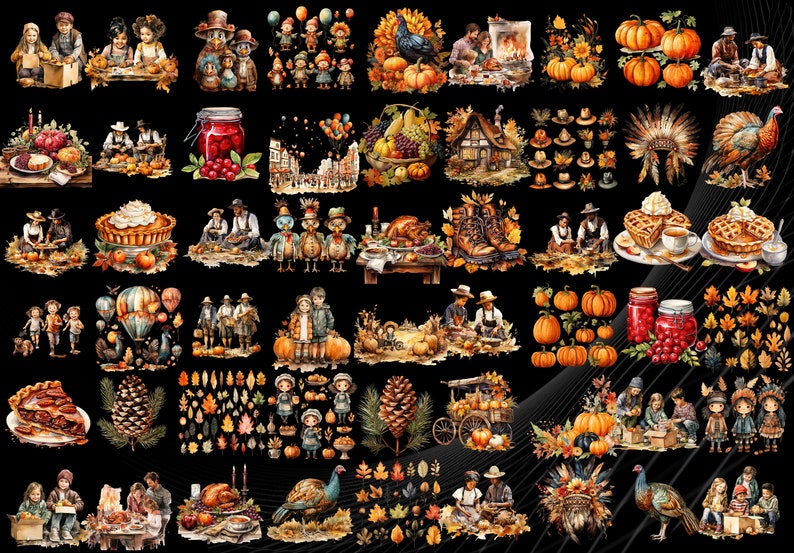 Thanksgiving Extravaganza Clipart Collection: 163 Festive Harvest ...