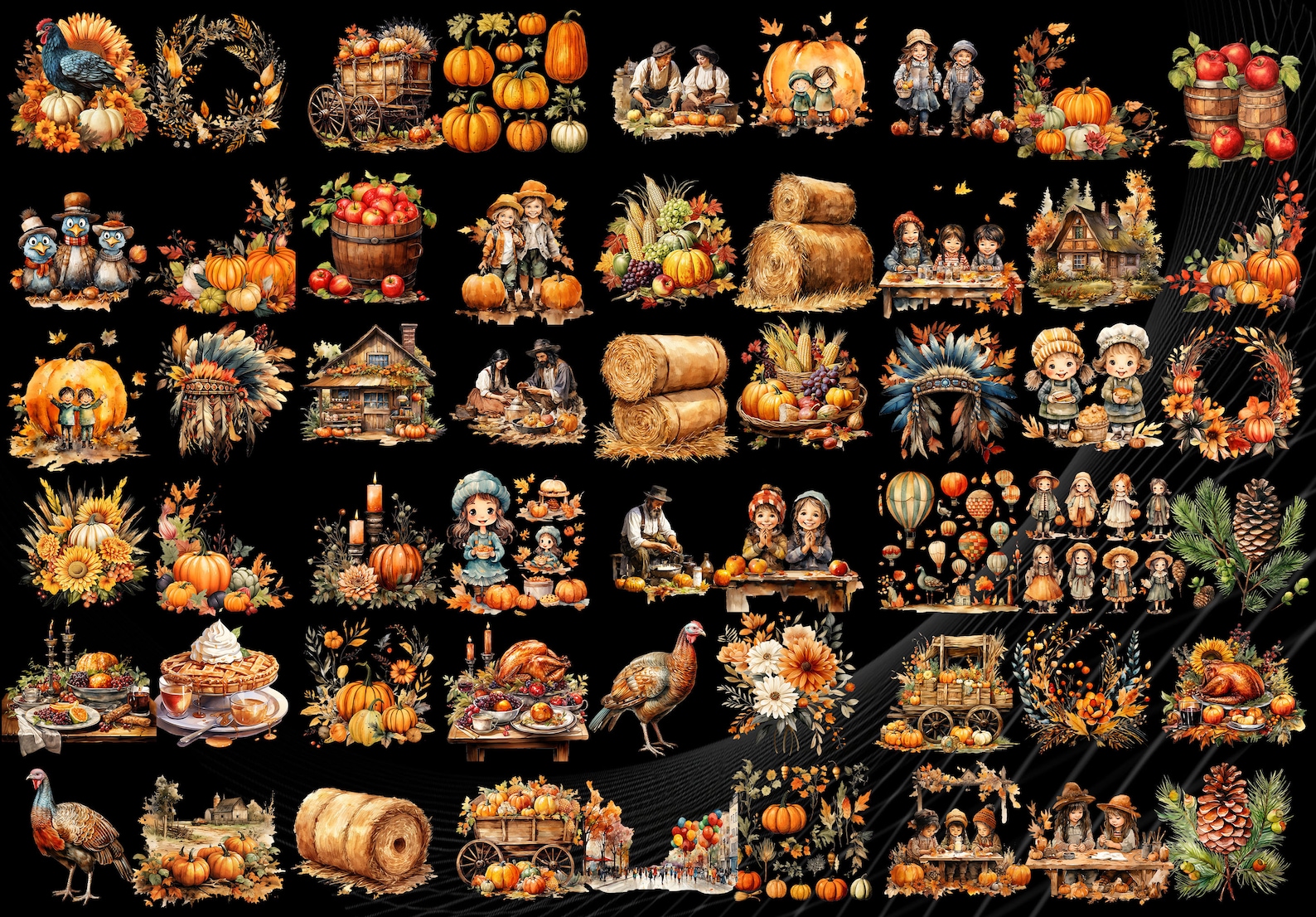 Thanksgiving Extravaganza Clipart Collection: 163 Festive Harvest ...