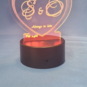 Valentine's Day Acrylic Gift With Led Base - Etsy