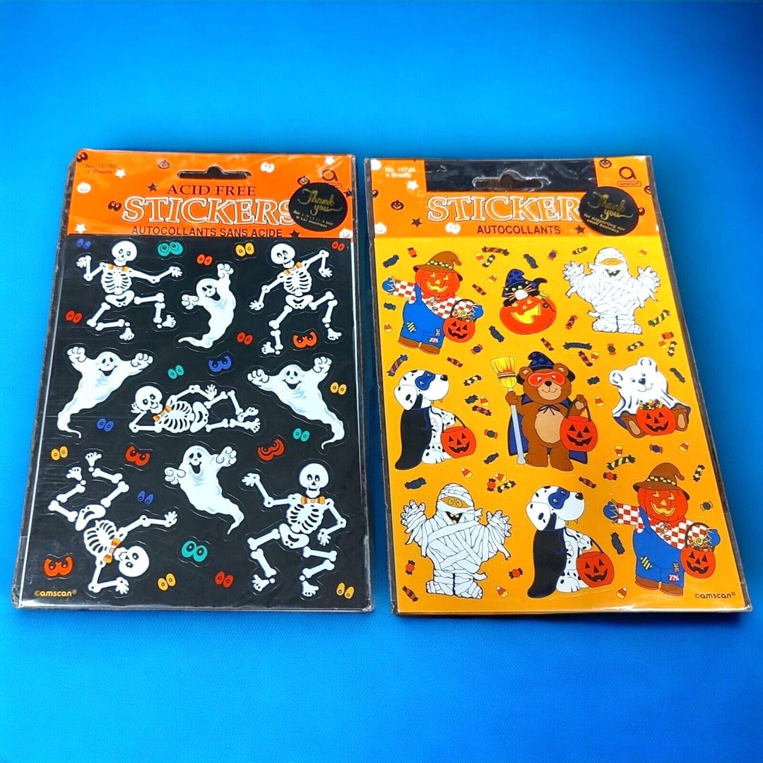 Vintage Halloween 8 New Sticker Sheets Trick Treating Skeletons Ghosts ...