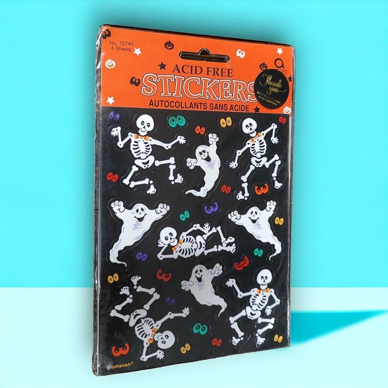 Vintage Halloween 8 New Sticker Sheets Trick Treating Skeletons Ghosts ...