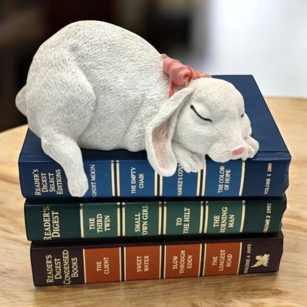 Sleeping White Easter Bunny Shelf Sitter Resin Rabbit With Pink Bow 5 T ...