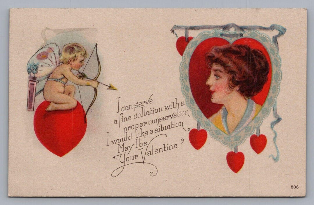 Art Nouveau Edwardian Fantasy Valentine Postcard Cupid Aims Arrow at ...