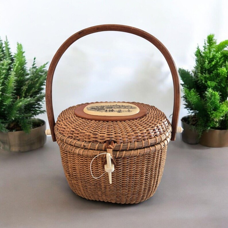 Nantucket Lightship VTG Basket Purse Rare Dual Sided Lid Carving by ...