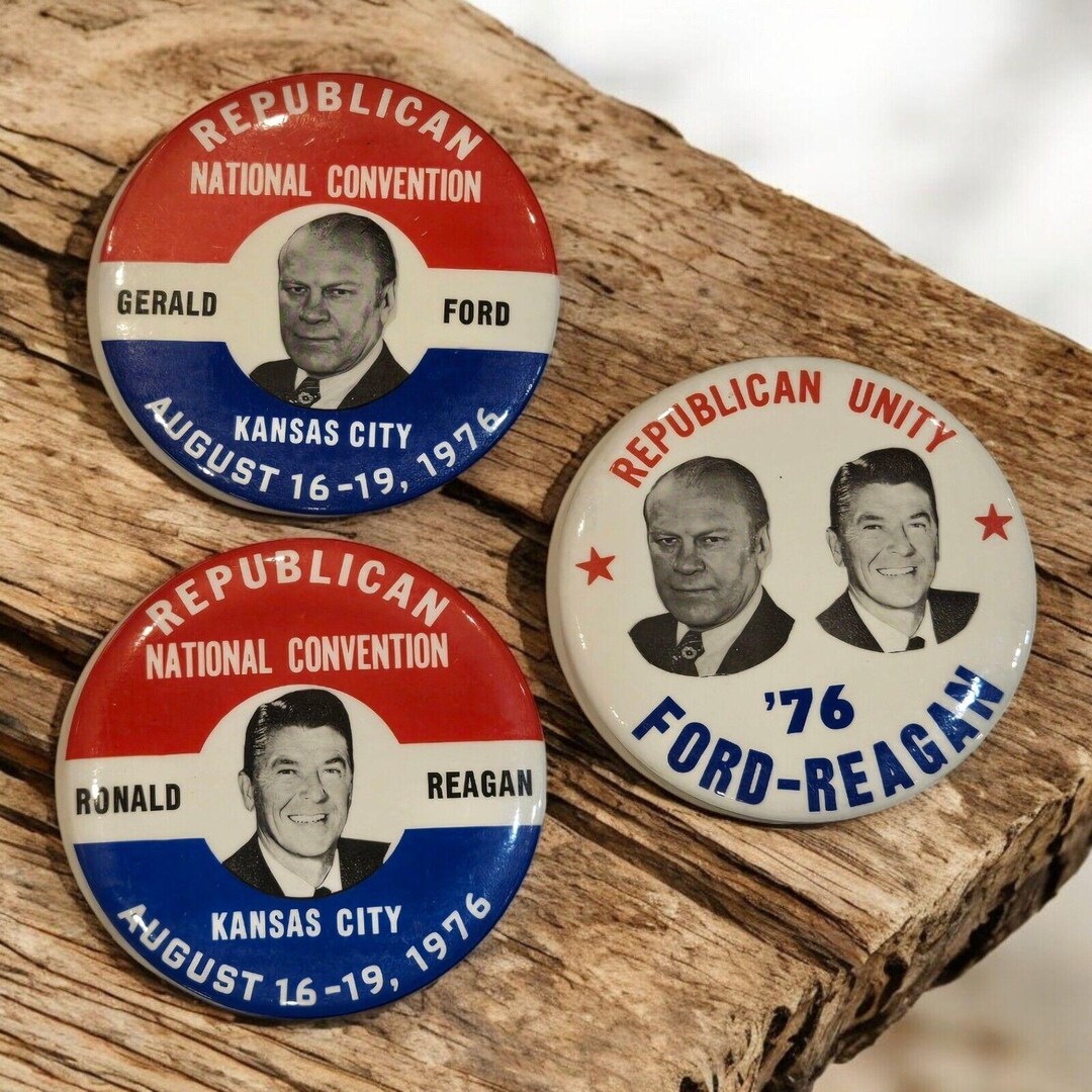 Gerald Ford and Ronald Reagan Buttons 1976 Kansas City RNC Presidential ...