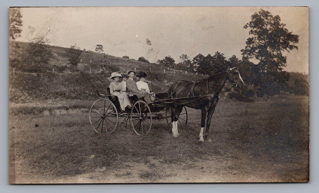 Edwardian Sisters Chaperone Date With Gentleman Horse Buggy Ride RPPC ...