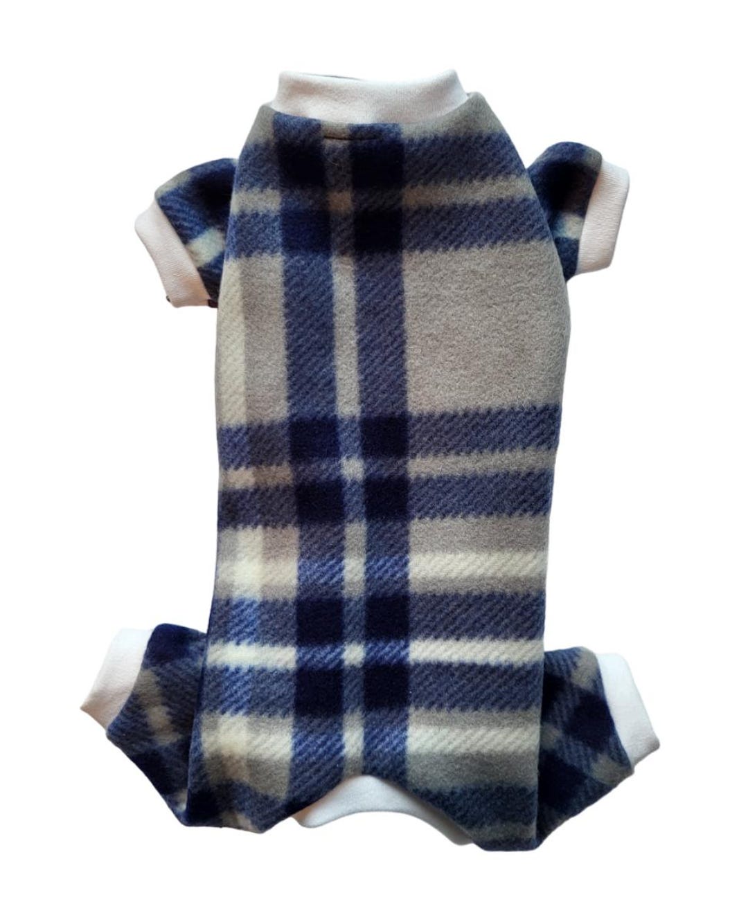 Navy Blue and Gray Bryer Plaid Fleece Pajamas Pj's Dog Puppy Teacup Pet ...