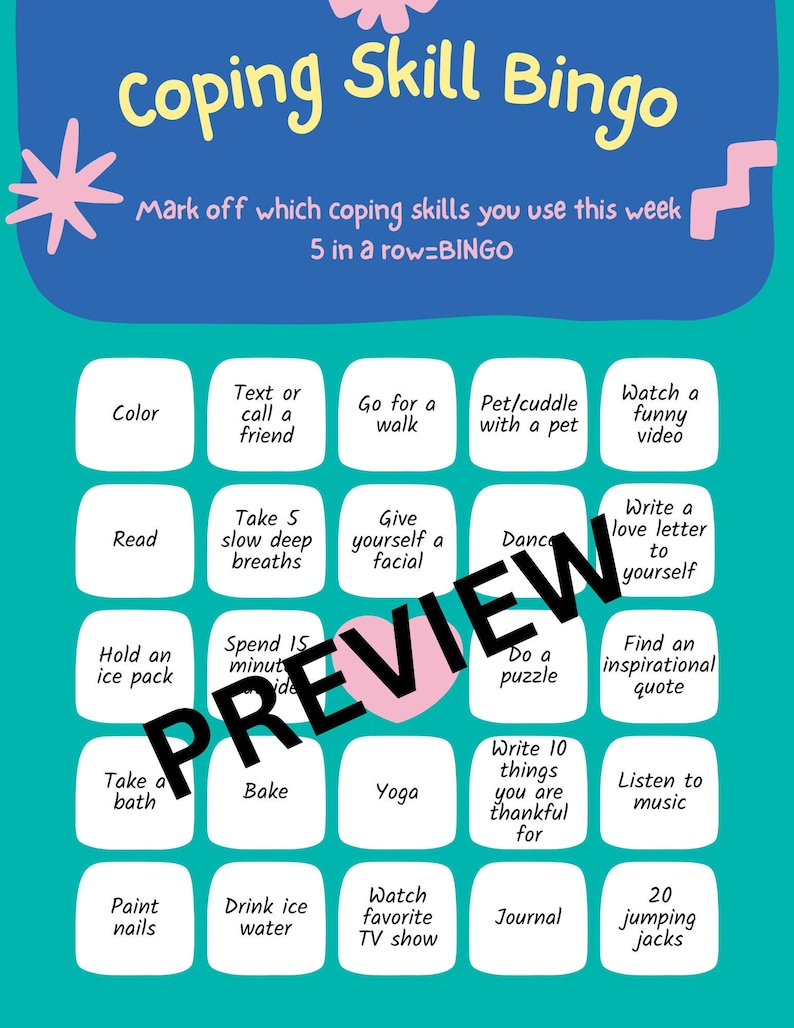 Coping Skill Bingo - Etsy