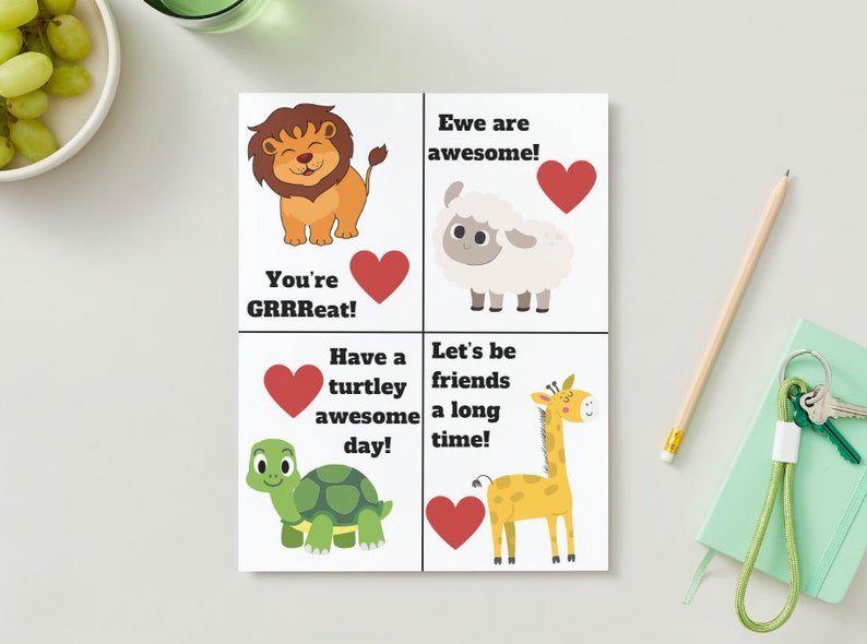 Printable Kids Valentine Cards Animals - Etsy