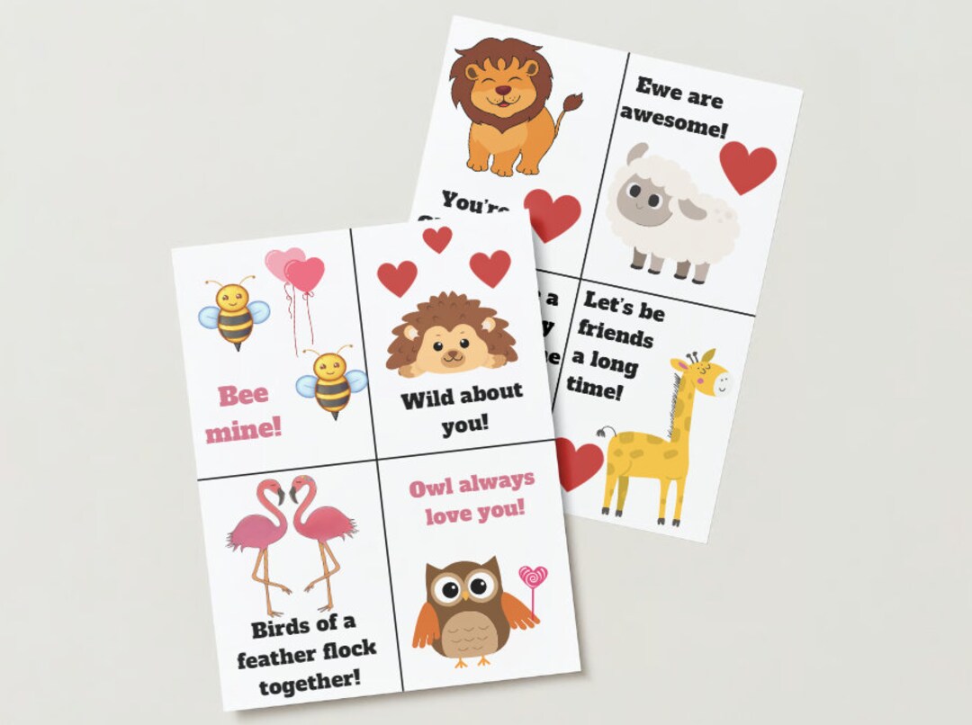 Printable Kids Valentine Cards Animals - Etsy