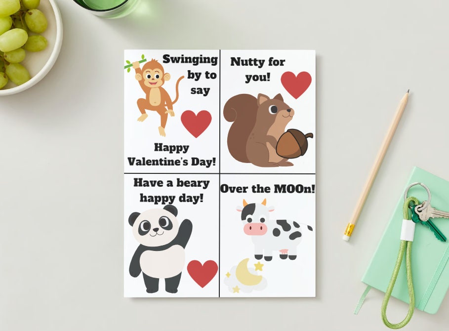 Printable Kids Valentine Cards Animals - Etsy