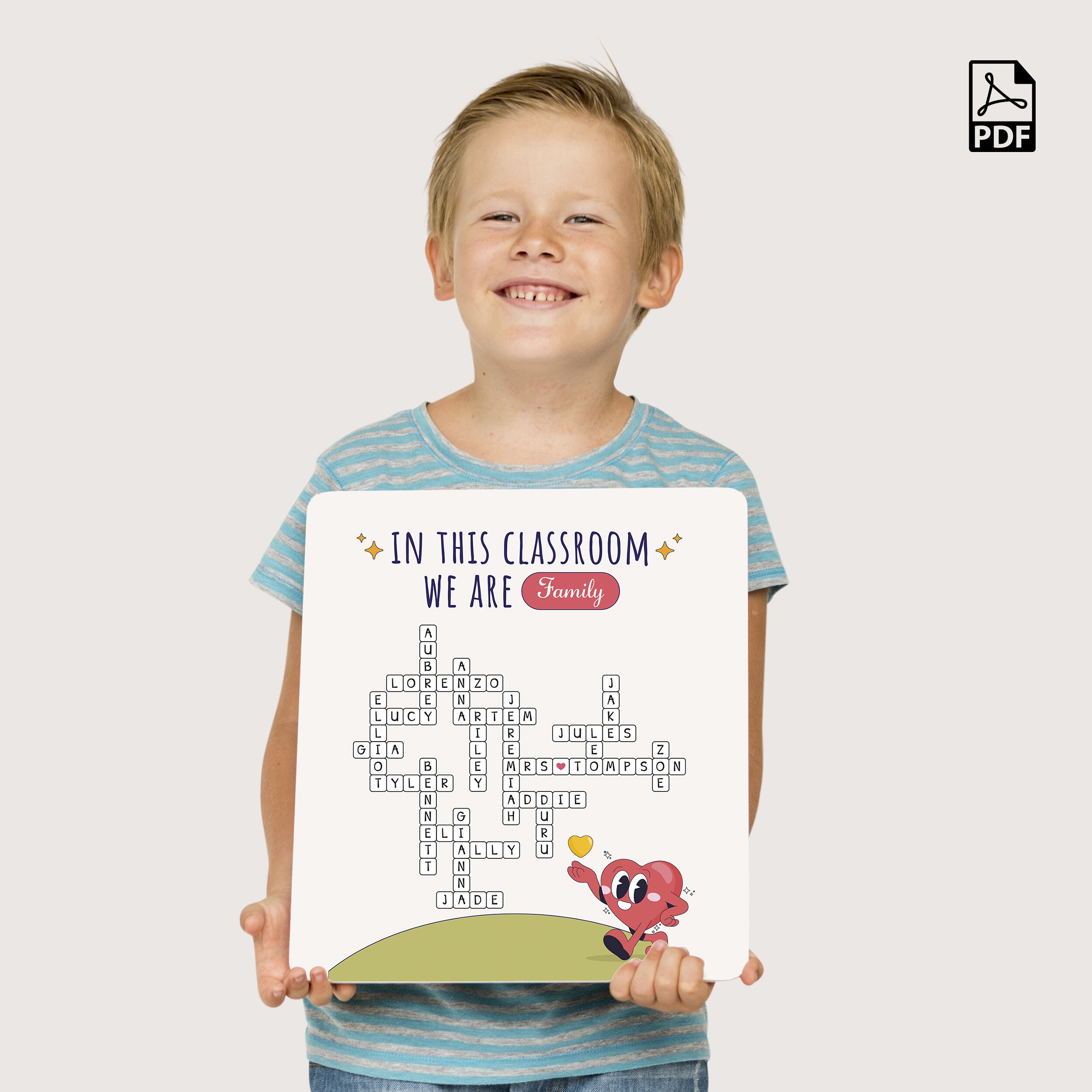 Custom Classmates Crosswords Poster, Personalized, Scrabble Printable ...