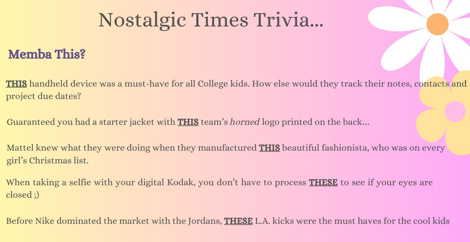 Printable Memba This? Throwback Trivia - Etsy