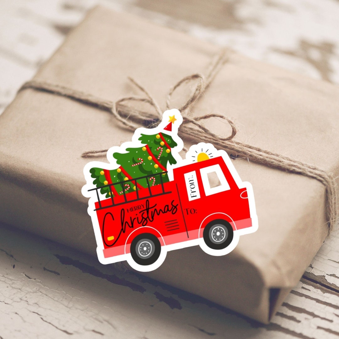 Firetruck Christmas Printable Gift Tag Fire Truck Holiday Tag - Etsy