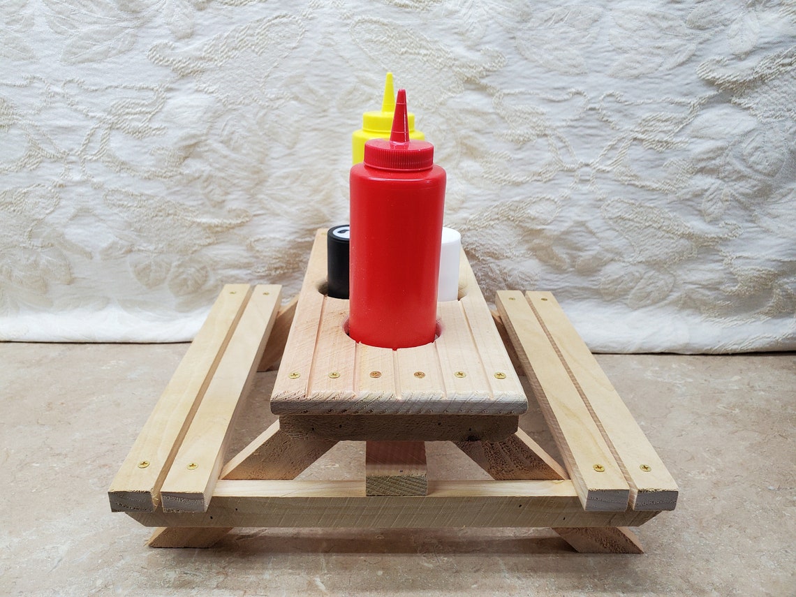 Rustic Cedar Wooden Picnic Table Condiment Holder and Paper Towel ...