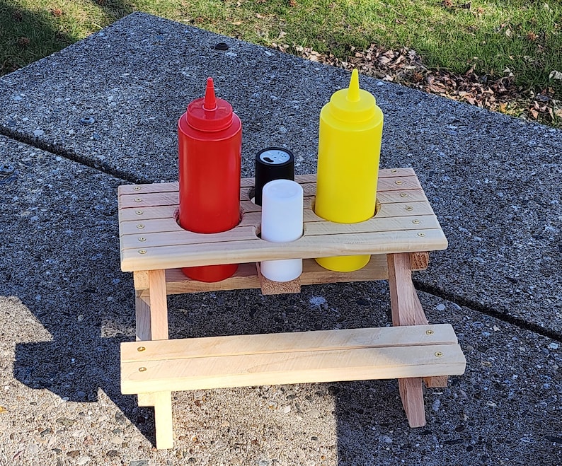 Rustic Cedar Wooden Picnic Table Condiment Holder and Paper Towel ...