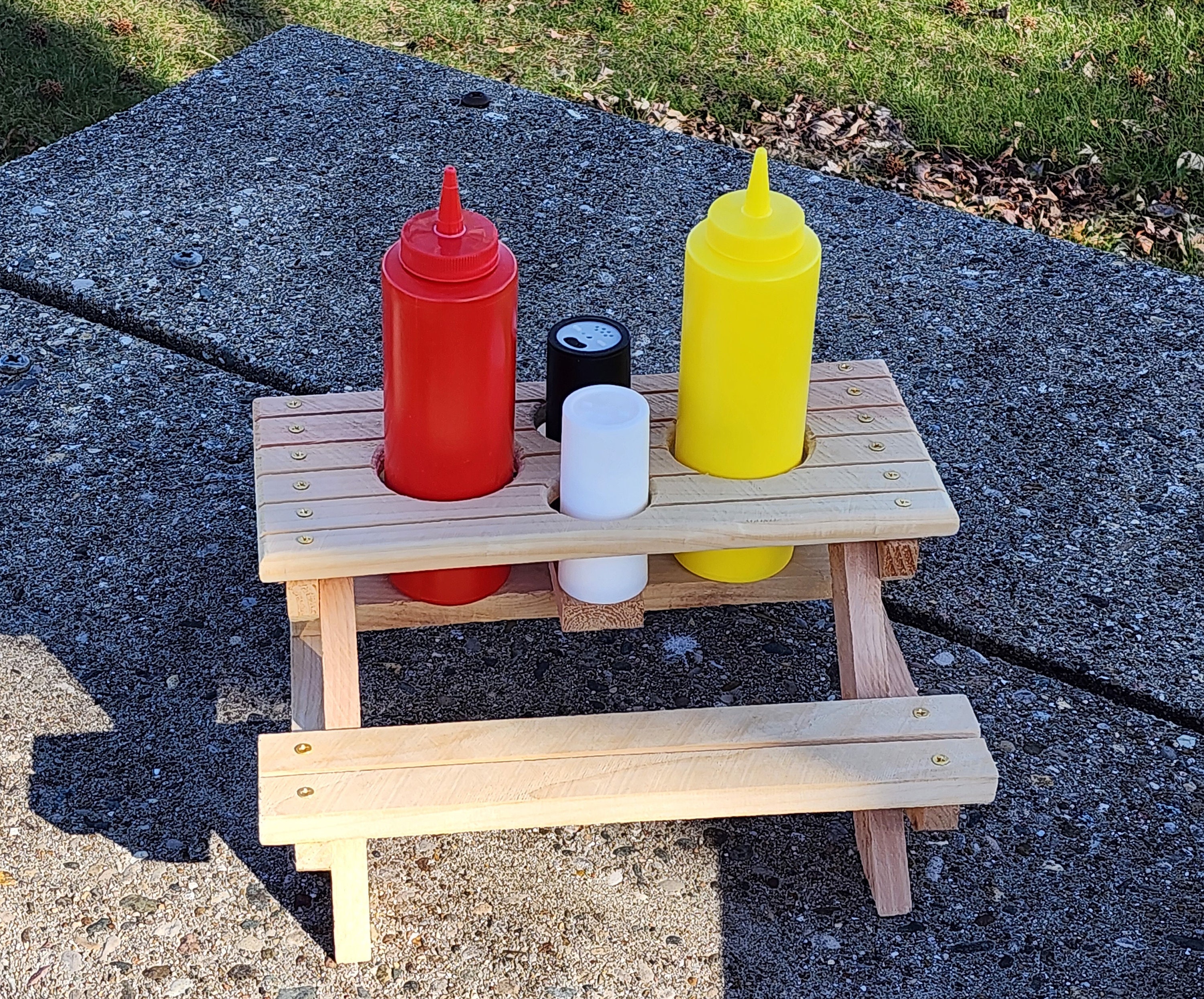 Rustic Cedar Wooden Picnic Table Condiment Holder and Paper Towel ...