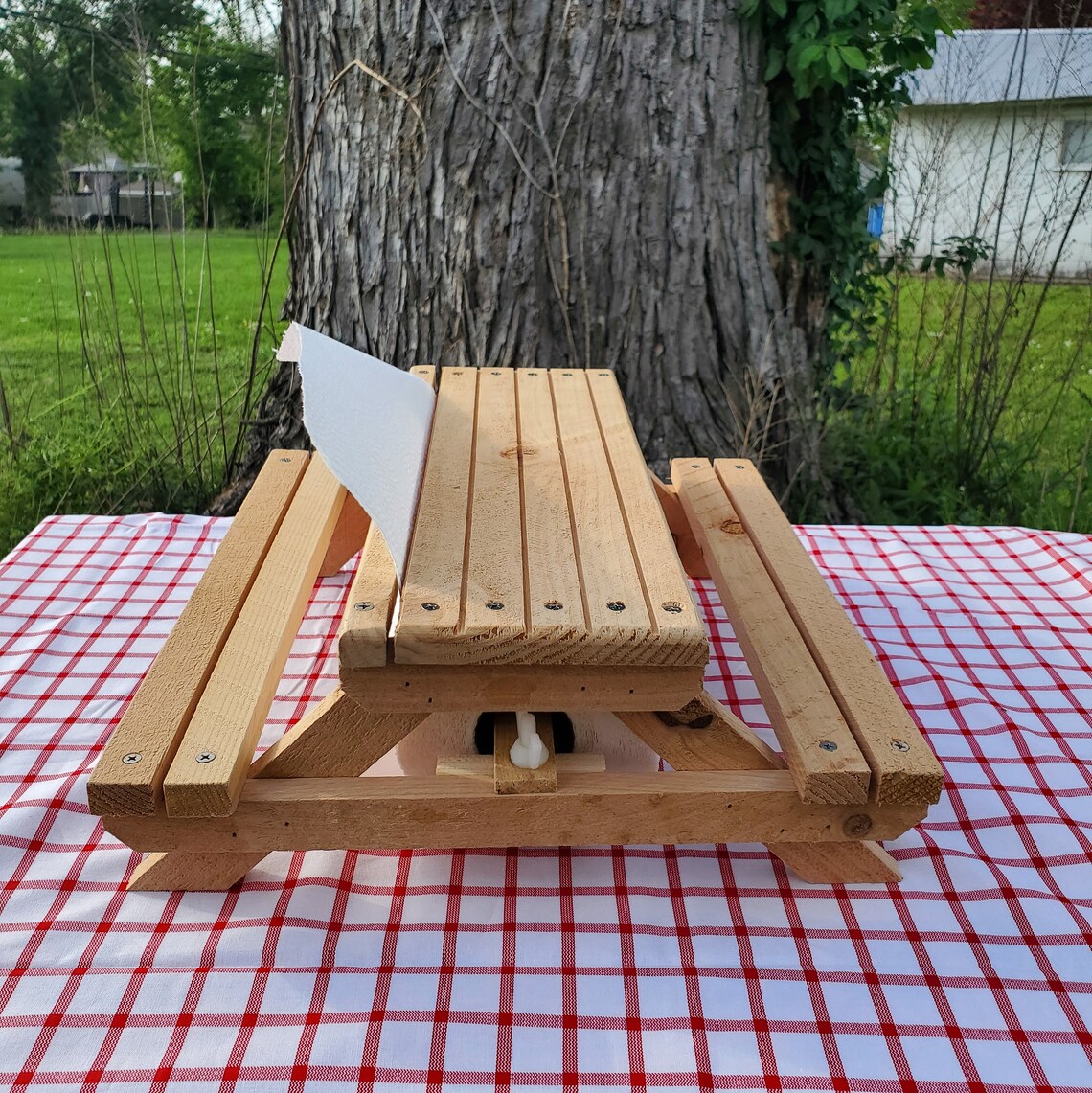 Rustic Cedar Wooden Picnic Table Condiment Holder and Paper Towel ...