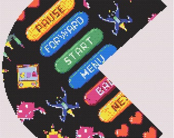Pac Man Inspired Cross Stitch Pattern, Dr. Seuss Inspired Cross Stitch Pattern, Video Game ...