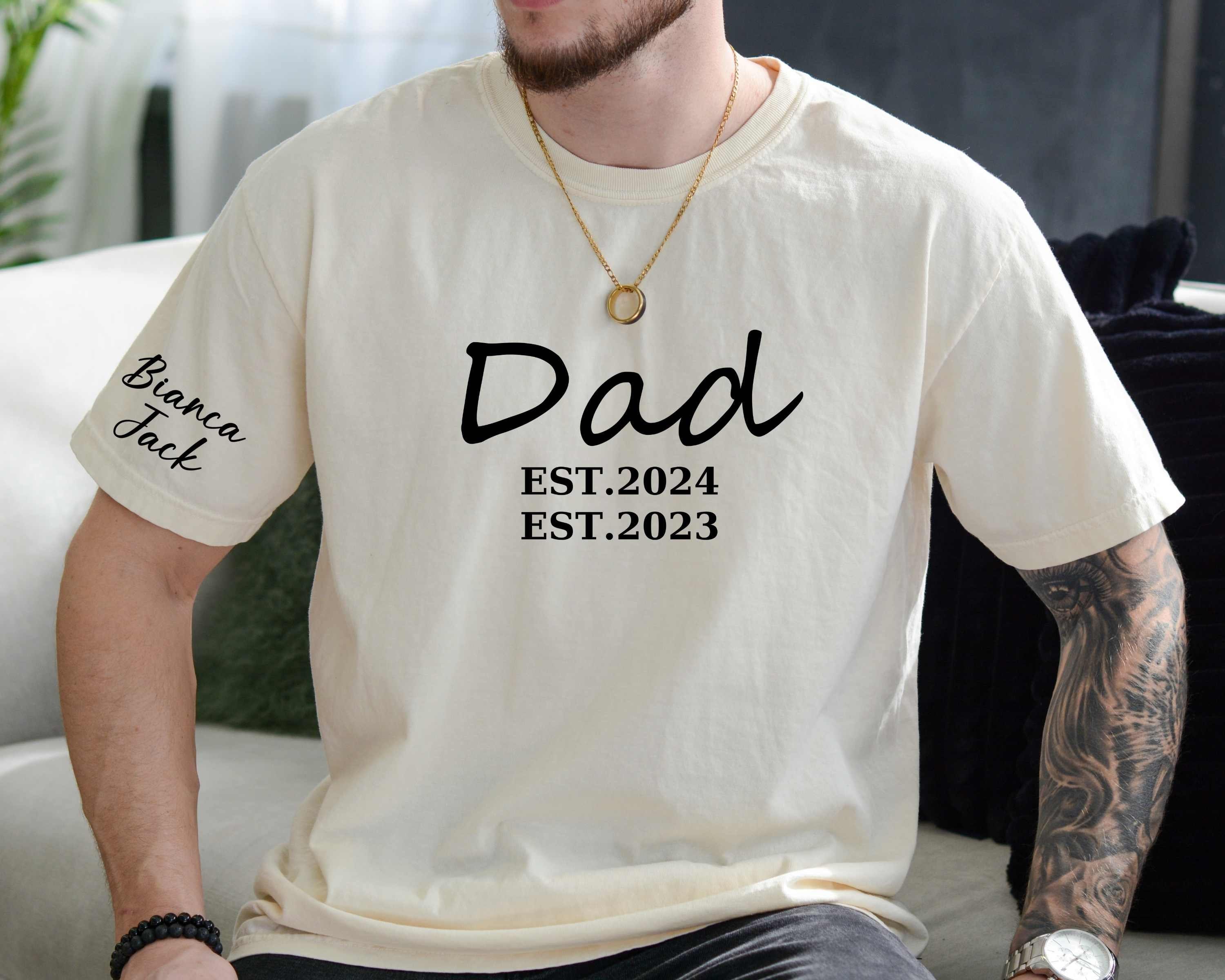 Personalized Dad Shirt With Kids Names Arm, Comfort Colors Custom Dad ...