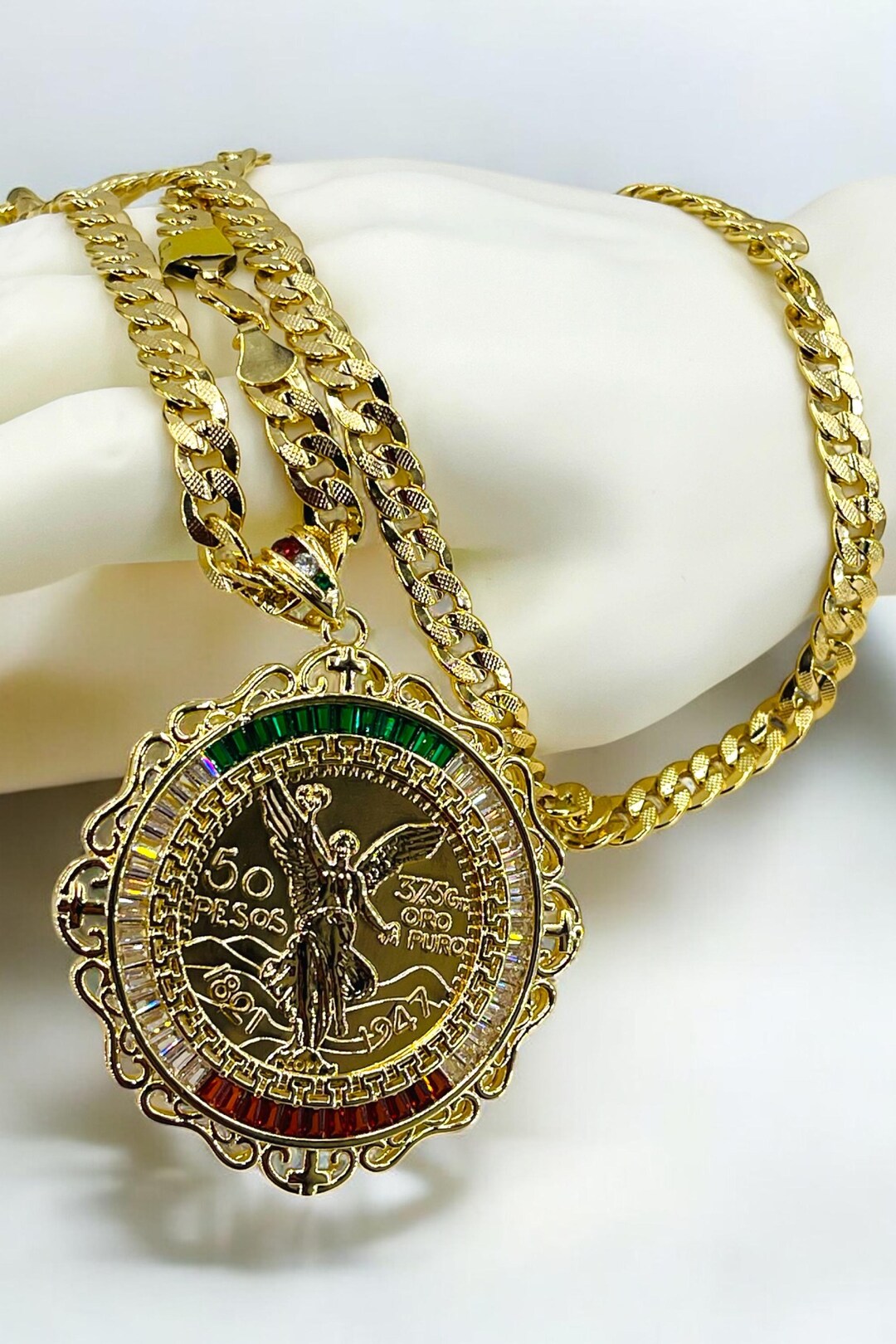 Centenario De Ángel, 14k Gold Plated Centenario, Men's Necklace ...