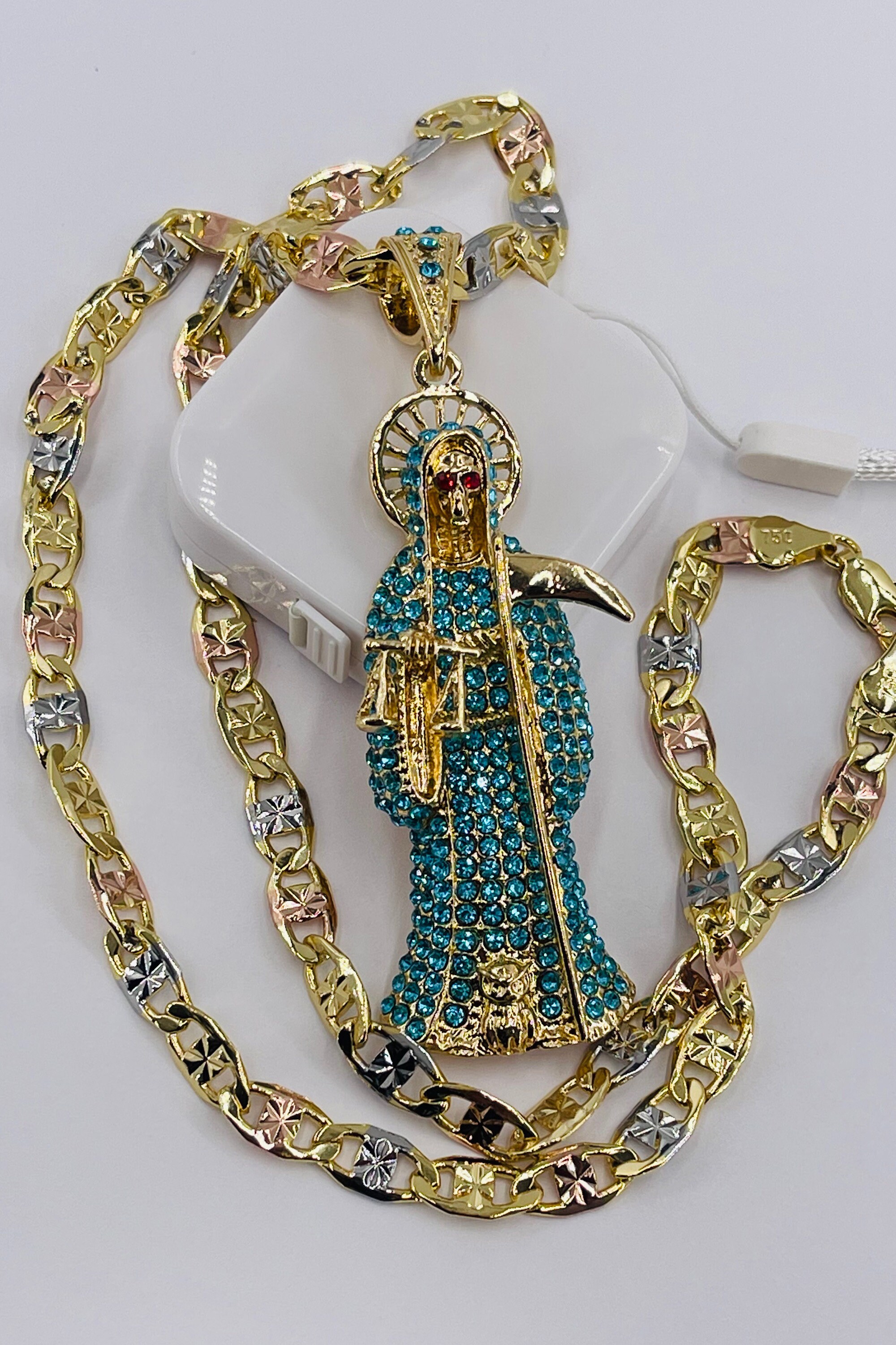 La Santa Muerte,the Grim Reaper and Chain, Gold Plated,santa Muerte ...