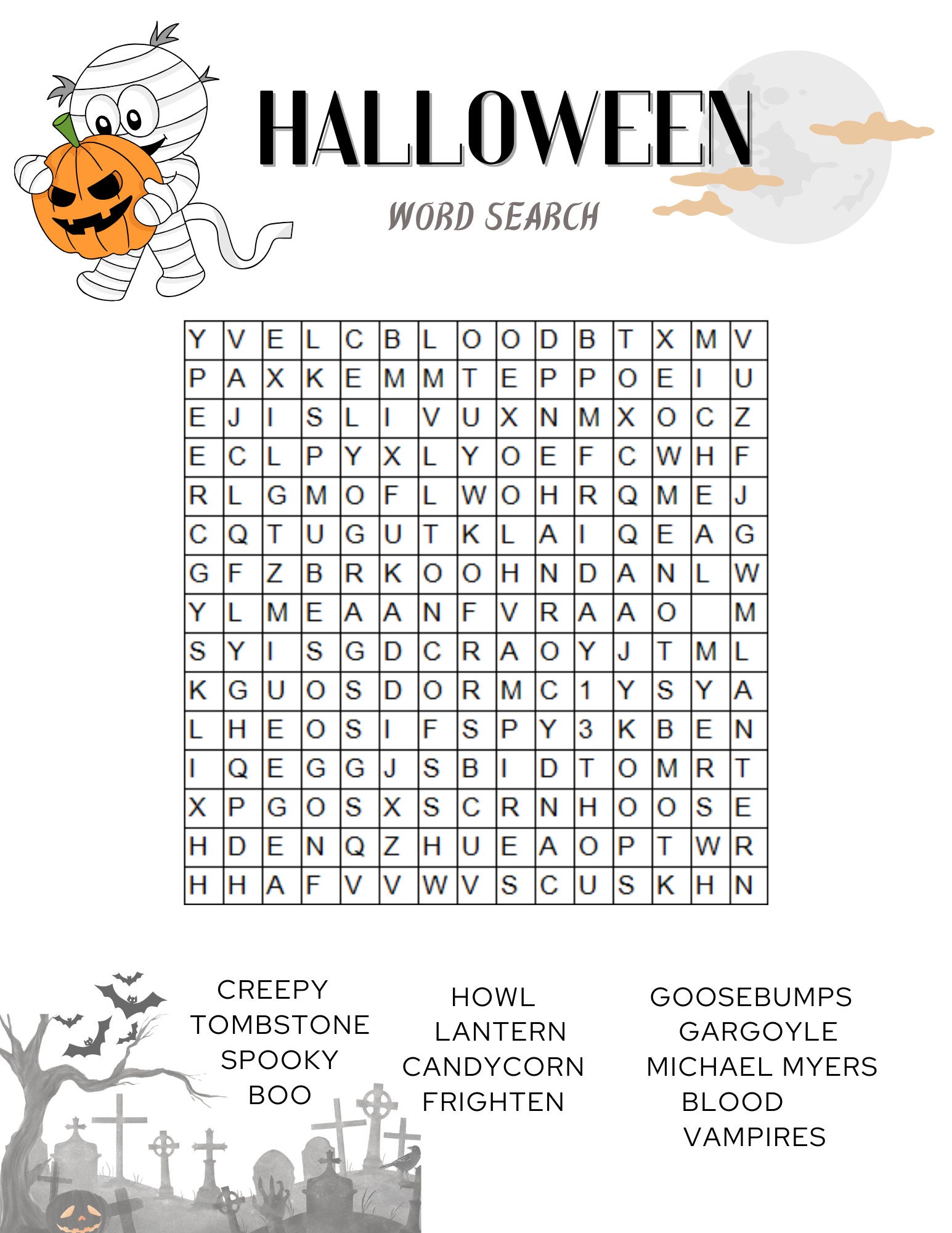 Halloween Word Search for Kids, Printable Halloween Activity, 3 Page ...