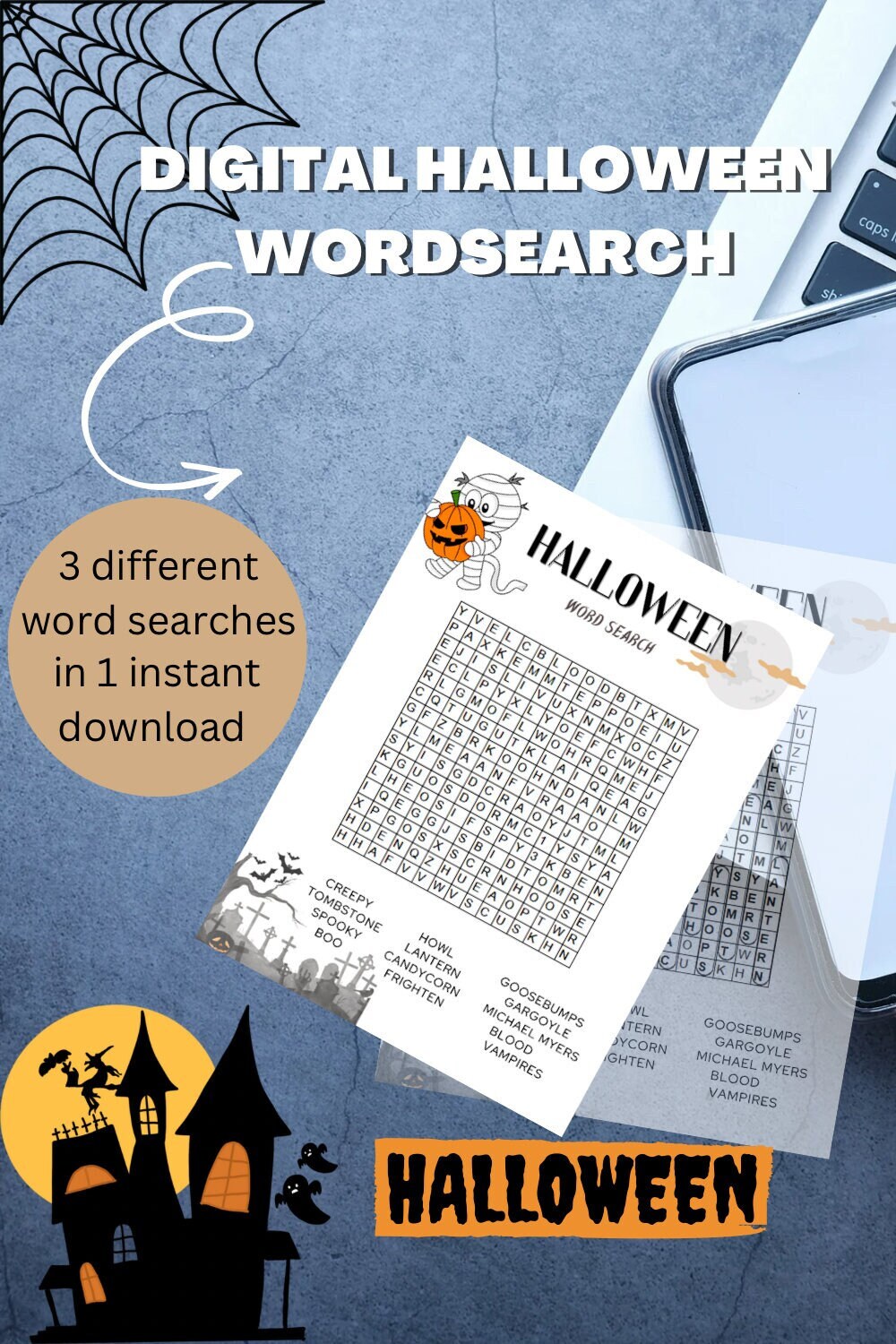 Halloween Word Search for Kids, Printable Halloween Activity, 3 Page ...