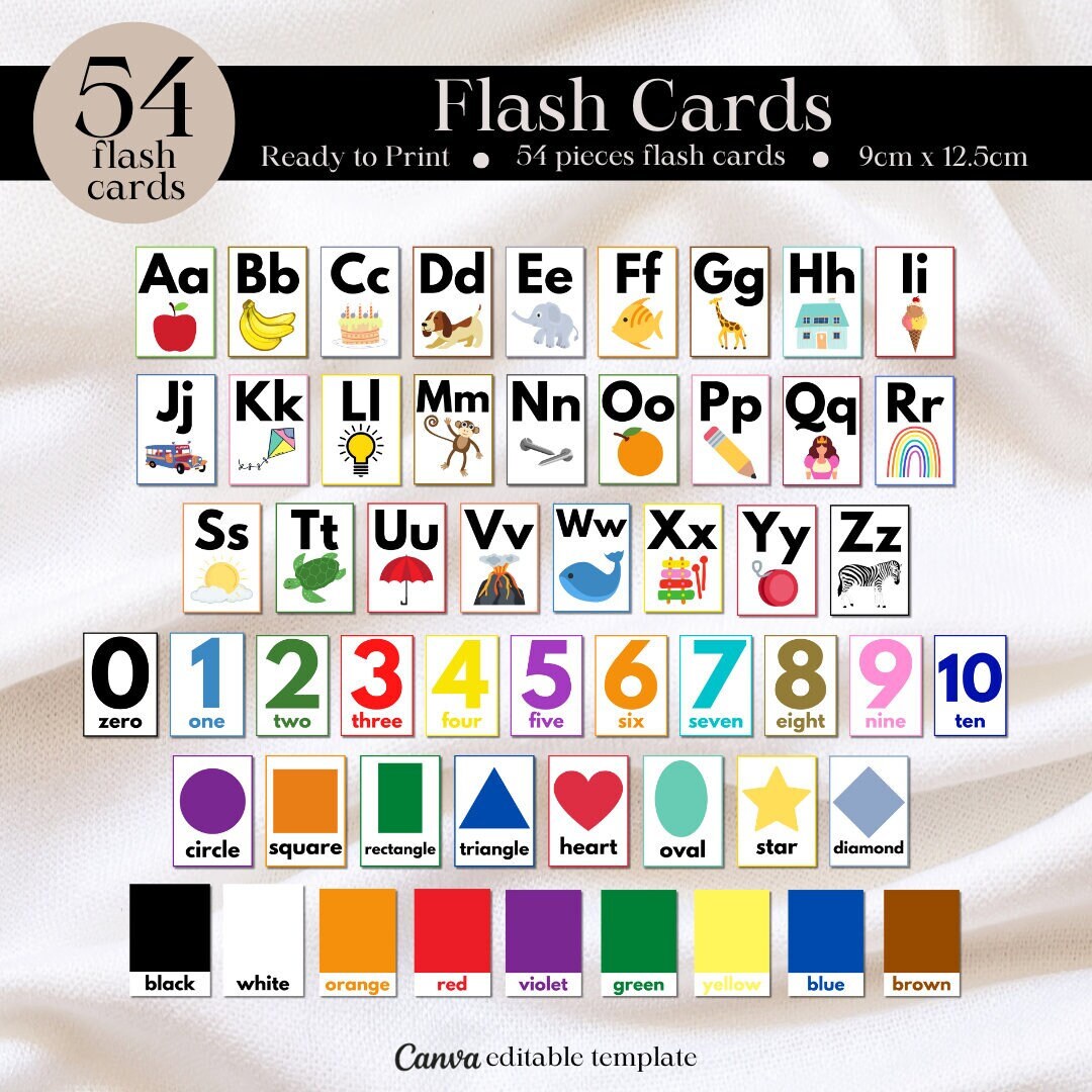 Printable Flash Cards Bundle, Alphabets, Numbers, Colors, Shapes ...