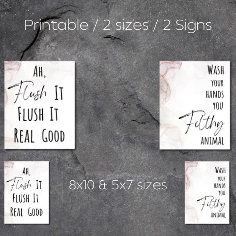 Flush It Real Good, Wash Your Hands, Funny Bathroom Decor With Pink ...