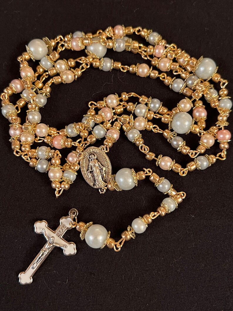 Catholic Handmade Wedding Rosary Blue and Green Pastel Pearl Glass ...