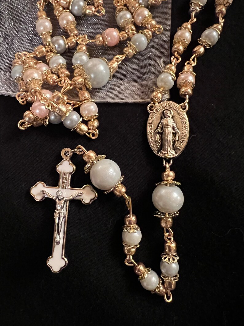 Catholic Handmade Wedding Rosary Blue and Green Pastel Pearl Glass ...
