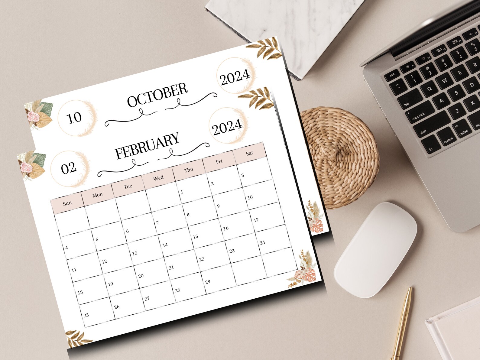 Printable Calendars, 2024 Calendars, Dry Flowers Calendars, Sunday ...