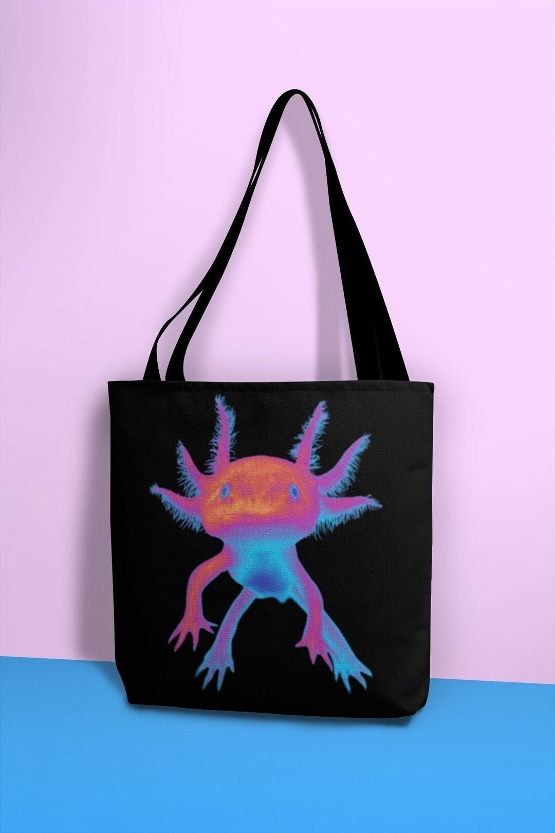 Vibrant Axolotl Canvas Tote Bag, Fun Beach Bag, Funny Shopping Bag ...