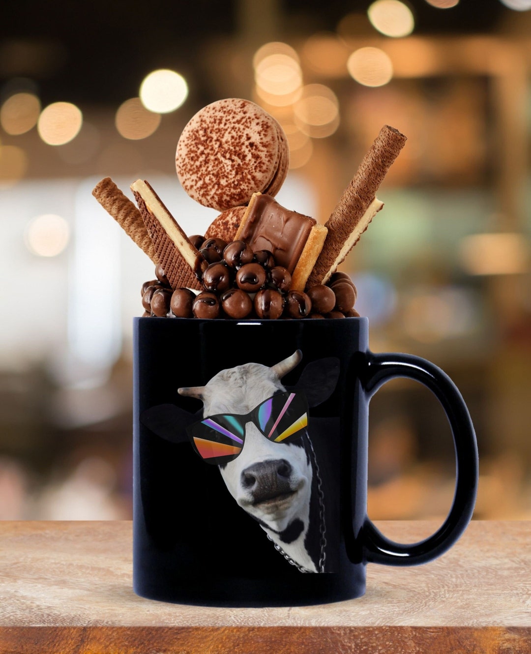 Cool Cow 11oz Black Mug, Mens Funny Disco Cow Graphic Coffee Mug ...