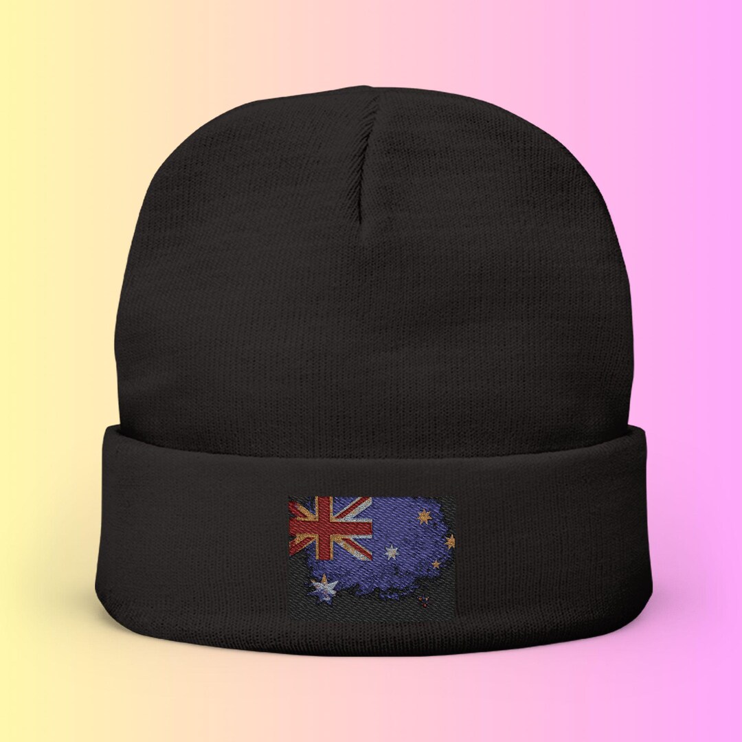 Australian Flag Embroidered Knit Beanie: Aussie Style Cotton-acrylic ...