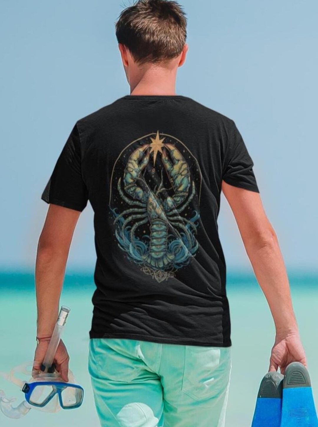 Celestial Lobster Tattoo Art T-shirt, Hippy Beach Surf Style - Etsy UK