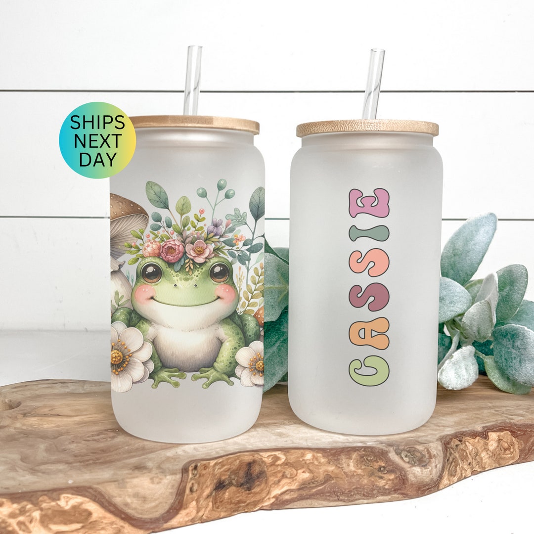 Personalized Frog Iced Coffee Cup, Custom Frog Frosted Glass Cup ...
