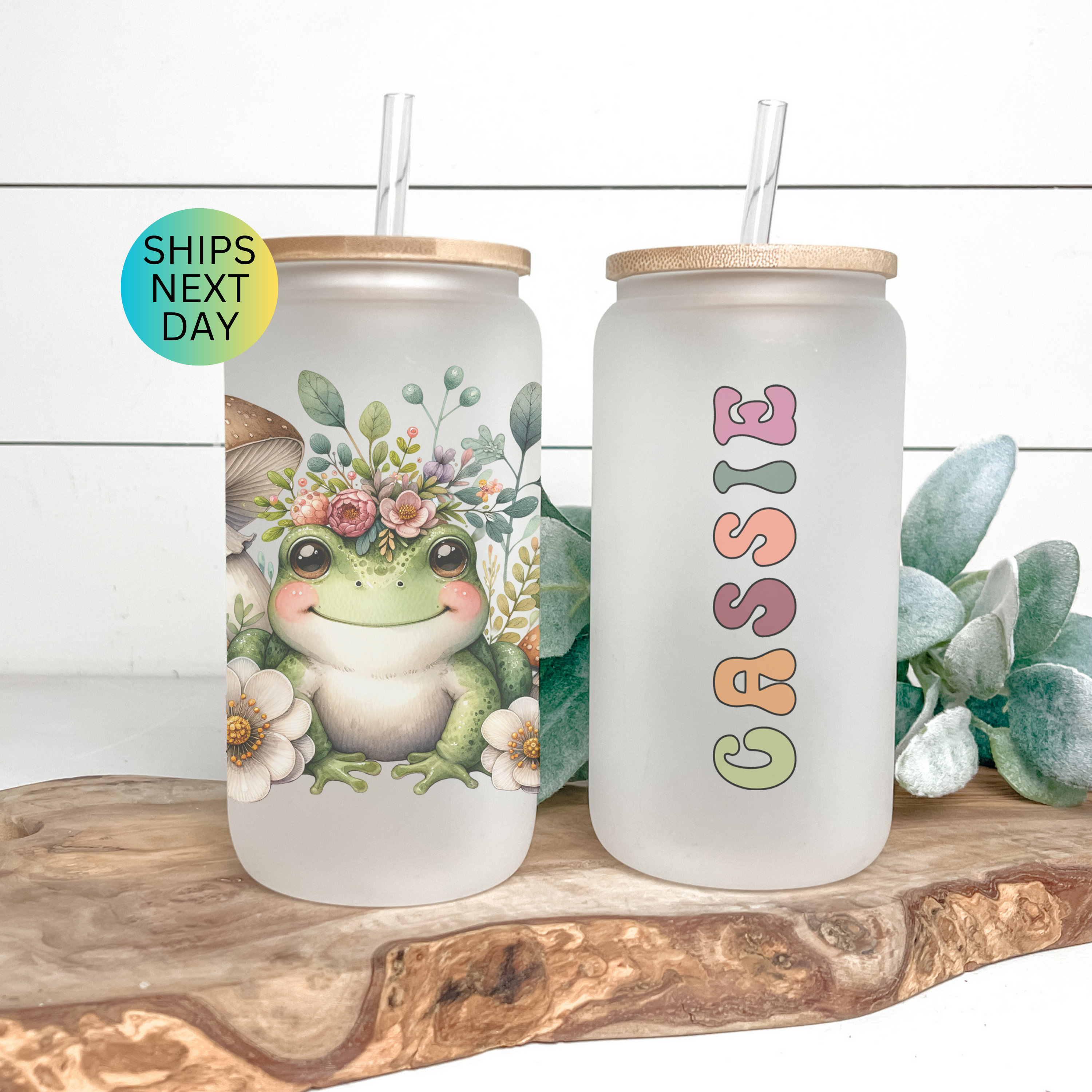 Personalized Frog Iced Coffee Cup, Custom Frog Frosted Glass Cup ...