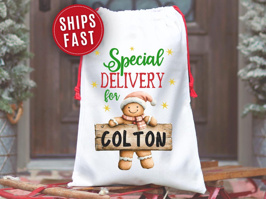 Special Delivery Santa Bag, Custom Gingerbread Christmas Santa Bag for ...