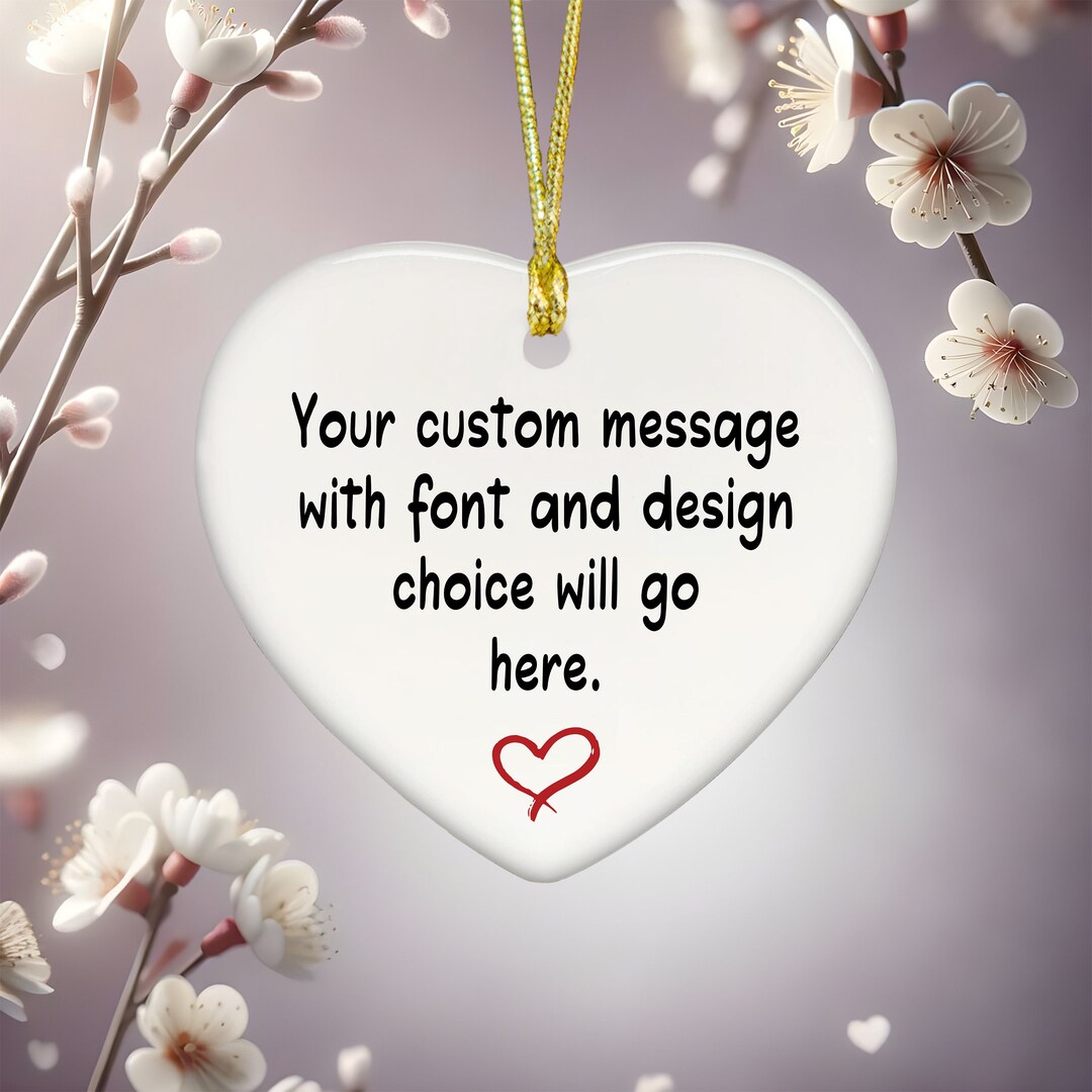 Custom Text Ceramic Heart Ornament, Personalized Gift, Wedding Gift ...