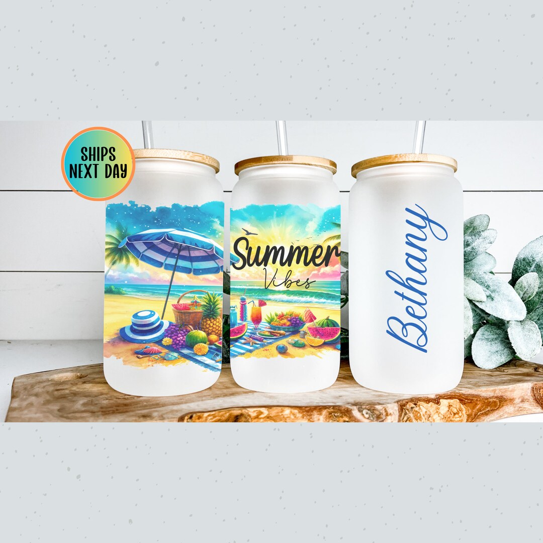 Personalized Vacation Iced Coffee Cup, Summer Vibes Glass Cup, Beach ...