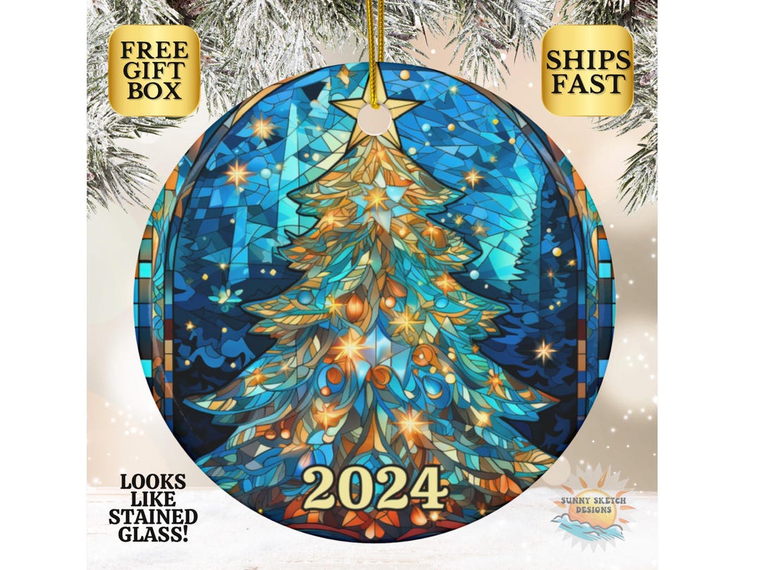 Christmas Tree Ornament With a Stained Glass Look, Custom 2024 ...