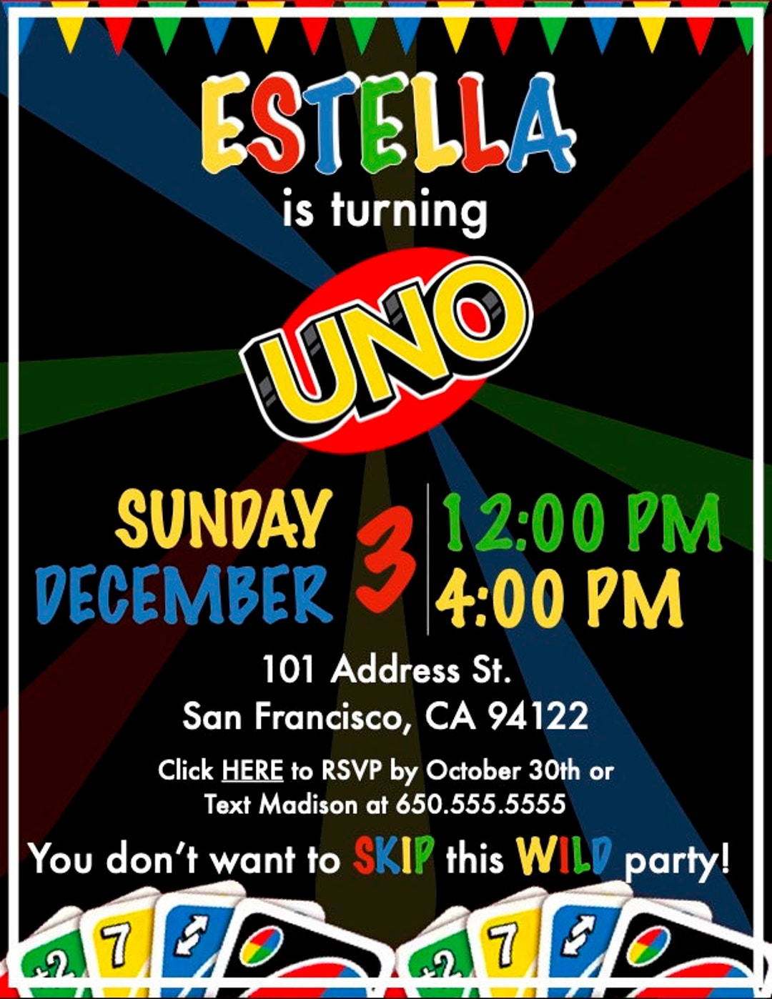 UNO Theme First Birthday Invitation - Printed - Custom Made - QTY 25 - Etsy