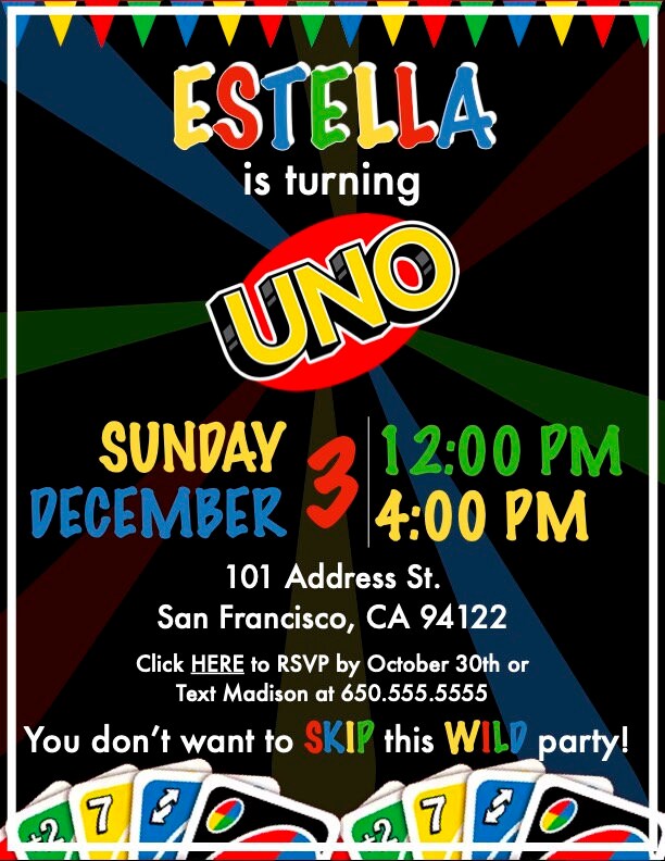 UNO Theme First Birthday Invitation - Printed - Custom Made - QTY 25 - Etsy