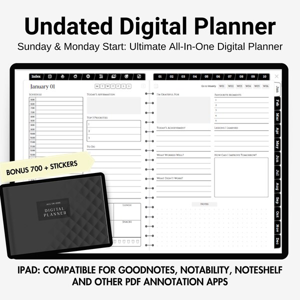 Undated Digital Planner - Etsy